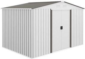 Zahradní domek Outsunny 5 m² se základem, 4 větracími otvory a 2 posuvnými dveřmi, ocelový skladovací domek, 277x195x192 cm, Stříbrný | Aosom