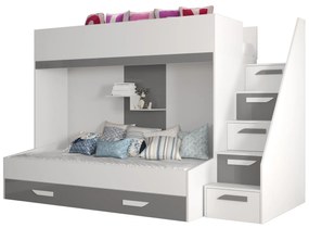 Dětská kombinovaná postel 90 cm Puro 16 (matná bílá + bílý lesk + šedý lesk). 1087106