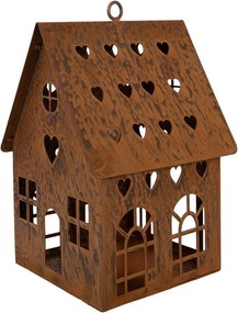 Rezavý svícen ve tvaru domku Rustic Charm - 10*10*17 cm