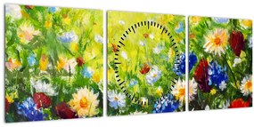 Obraz divokých květin (s hodinami) (90x30 cm)