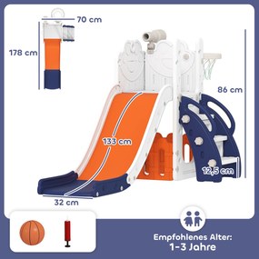 AIYAPLAY 5-v-1 dětská skluzavková sada, teleskop, basketbalový koš, plast, oranžová+tmavě modrá