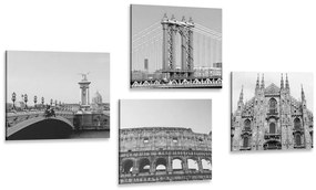 Set obrazů města v černobílém provedení Varianta: 4x 60x60