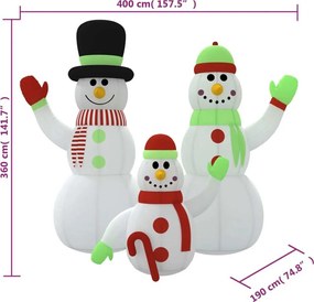 vidaXL Nafukovací rodinka sněhuláků s LED diodami 360 cm [345384]