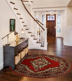 Alfa Carpets, Kusový koberec TEHERAN T-102 red kruh, 190x190 (průměr) kruh, červená, chodba / předsíň