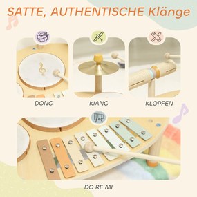 AIYAPLAY dětské bicí 4-v-1 Montessori sada hudebních nástrojů s bubny, xylofonem a perkusními nástroji pro děti od 2 let