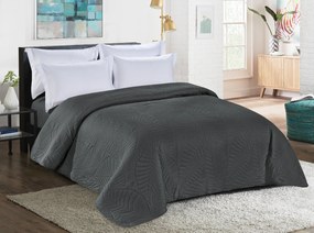 Tmavě šedý přehoz na postel se vzorem LEAVES Rozměr: 200 x 220 cm