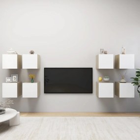 vidaXL Nástěnné TV skříňky 8 ks bílé a dub sonoma 30,5 x 30 x 30 cm