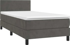 Box spring postel s matrací a LED tmavě šedá 90x200 cm samet 3134262