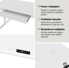 Elektrický psací stůl sit-stand se zásuvkou a bezdrátovou nabíječkou Qi bílý, 1600 mm: ELLIS