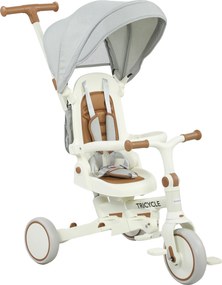AIYAPLAY Dětská tříkolka, přeměnitelný dětský kočárek, design 5 v 1, odnímatelná rukojeť, nastavitelná, bezpečnostní pás, úložný vak, 1-3 roky, krémo…