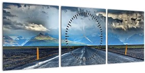 Obraz cesty v bouři (s hodinami) (90x30 cm)
