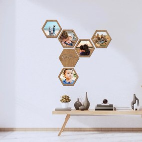 dřevo života Sada fotorámečků HEXAGON Zvolte barvu dekoru: Horský dub, Velikost fotorámečků: 15x21, Text: Rodina
