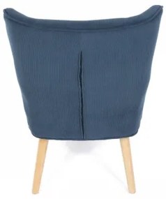 Křeslo ušák modré manšestrová látka dřevěné nohy masiv AK-314 BLUE2