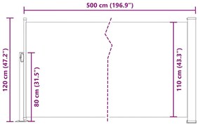 vidaXL Marketos Zatahovací boční markýza/zástěna na terasu 120 x 500 cm černá
