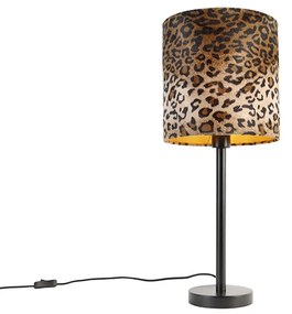 Moderní stolní lampa černá se stínidlem leopard 25 cm - Simplo