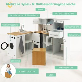 Costway Dětská kuchyňka set hrací kuchyňka s lehkým taburetem kávovar dávkovač