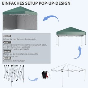 Faltpavillon, 2 Seitenwände, höhenverstellbar, mit Transporttasche, rostfreies Stahlgestell, 3 x 3 m, Grün