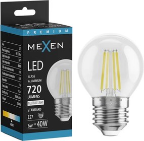 Mexen Vintis, LED filamentová žárovka E27, G45, 6 W, neutrální bílá 4000K, čirá, L156-E27-0640-00