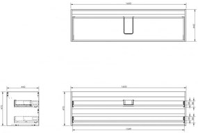 Mexen Box-A, závěsná skříňka 160 cm, 2 zásuvky, ořech, 91AX0-1600-470-2-86