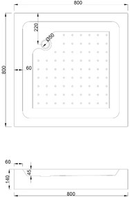 Mexen Rio, čtvercový sprchový kout s posuvnými dveřmi 80 x 80 cm, 5mm šedé sklo, chromový profil + bílá vysoká vanička, 860-080-080-01-40-4510