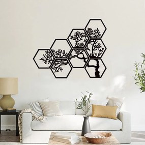 dřevo života Dřevěný strom na zeď HEXAGON Zvolte barvu dekoru: Černá, Rozměry šxv (cm): 80x64