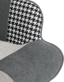 Relaxační křeslo ušák LISA + taburet — masiv, látka, černobílý patchwork