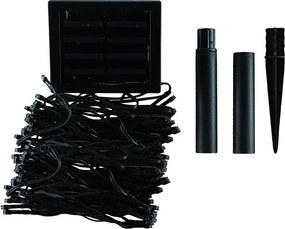 LED venkovní solární světýlka na zahradu, 20 m, ledově bílá, 200 diod, černý kabel, IP44, solární panel