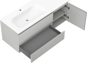 Mexen Rivel, koupelnová skříňka 120 cm s umyvadlem Vela vlevo, 2S, 1D, drážkovaná, šedá matná/bílá matná - 91A23-12047-3-BBFFF62-W23L01