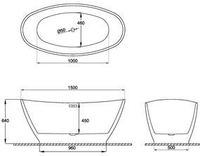 Polimat Akrylátová volně stojící vana Mango 150x75 Rozměry (cm): 150x75, Barva vany: Bílá / černá mat