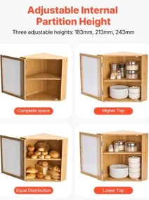 Rohový chlebník na kuchyňskou linku VEVOR, 320x320x425 mm – Přírodní barva dřeva