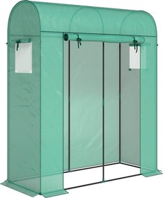 Outsunny Skleník na rajčata Fóliový skleník s rolovacími dveřmi Okno ze síťoviny Oblouková střecha 170 x 68 x 200 cm Zelený