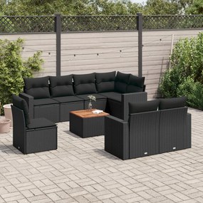 9dílná zahradní sedací souprava s poduškami černá polyratan 3224214
