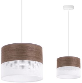 Light Home Závěsné svítidlo Wood, 1x hnědá ořechová dýha/bílé plastové stínítko, (fi 20cm)