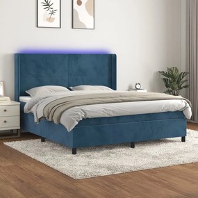 Box spring postel s matrací a LED tmavě modrá 160x200 cm samet 3139455