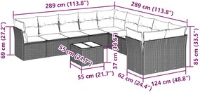 11dílná zahradní sedací souprava s poduškami šedá polyratan 3250091