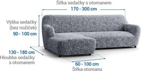 Bielastické potahy GRAFITI NOVÉ antracit sedačka s otomanem vlevo (š. 170 - 300 cm)