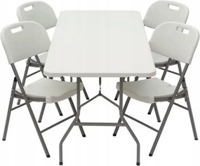 Set Zahradního Nábytku Bílý Zahradní Stůl 180x74 cm 4x Skládací Židle