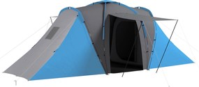 Outsunny rodinný stan pro 4-6 osob, voděodolný 2000 mm, skládací stan s 2 ložnicemi, batoh na kempování 555x225x190 cm, šedý a modrý