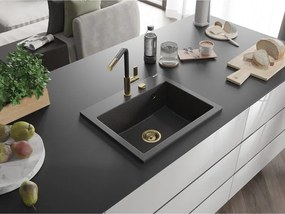 Mexen Oscar, 1-komorový granitový dřez 580x490x205 mm, černá skvrnitá, 6519581000-76-G