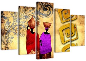 Gario Obraz na plátně Africké ženy s džbány - 5 dílný Rozměry: 100 x 70 cm