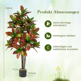 Costway Umělá rostlina 150 cm Umělá rostlina Crotonská palma s barevnými listy