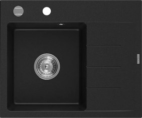 Mexen Ben, 1-komorový granitový dřez 600x500x190 mm, levý+ chromový sifon, černý, 6522605000-77