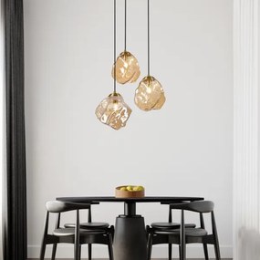 Lustr na lanku CRISTAL 3xE14/15W/230V mosaz/kouřová béžová