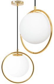 Toolight Skleněná závěsná stropní lampa kovová koule bílé zlato APP430-1CP