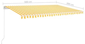 Automatická zatahovací markýza se sloupky 5 x 3 m žlutobílá,  3069988