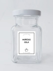 Samolepka na kořenky HOŘČICE CELÁ bílá 3 × 4 cm tučné písmo