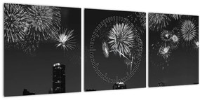 Obraz - Ohňostroj v Miami, černobílá (s hodinami) (90x30 cm)