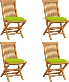 vidaXL Zahradní židle s mi poduškami 4 ks masivní teak [3062585] Barva: Jasně zelená