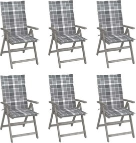 vidaXL Zahradní polohovací židle 6 ks s poduškami masivní akácie [3065328] Barva: Vzor šedá kostka