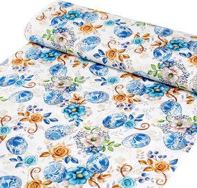 Velikonoční látka Leona LN-114 Modré kraslice - šířka 140 cm